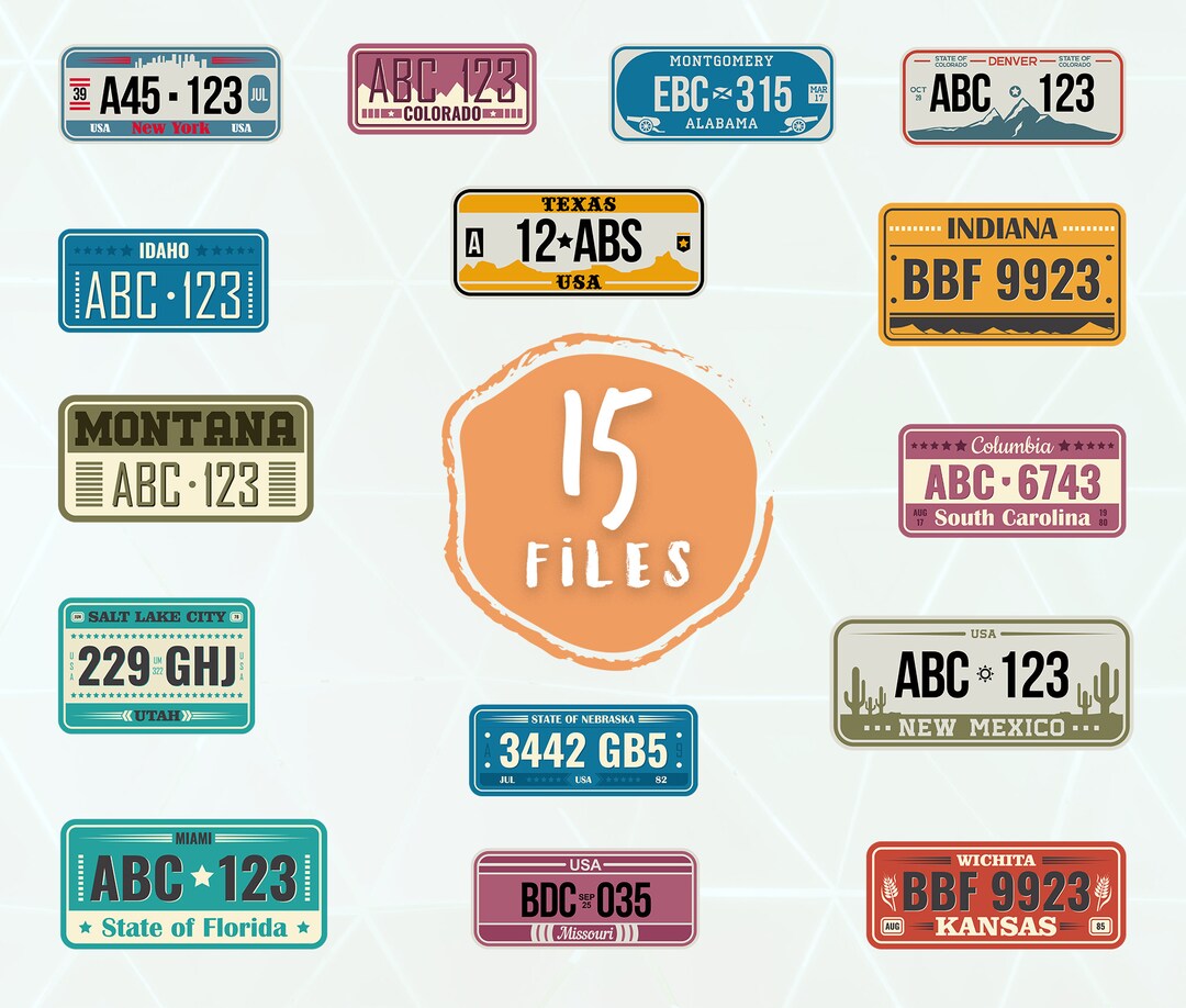 USA States SVG Illustration Bundle, Lisence Plates Designs Set, America ...