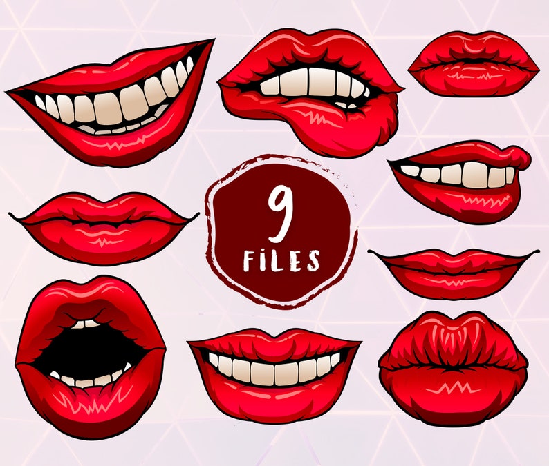 Cartoon Lips SVG Illustration Bundle, Cartoon Mouth Vector Art Set ...