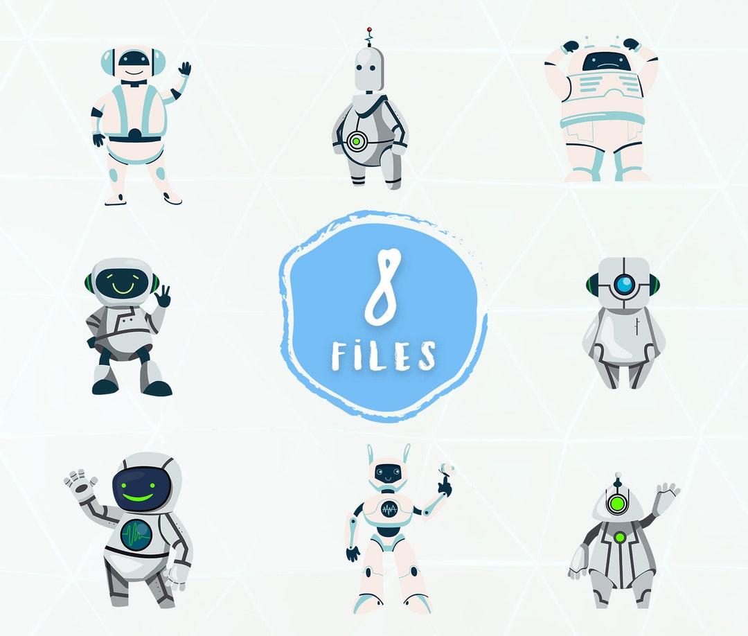 Robot SVG Illustration Bundle, Helper Robot Vector Files Set, Robot ...