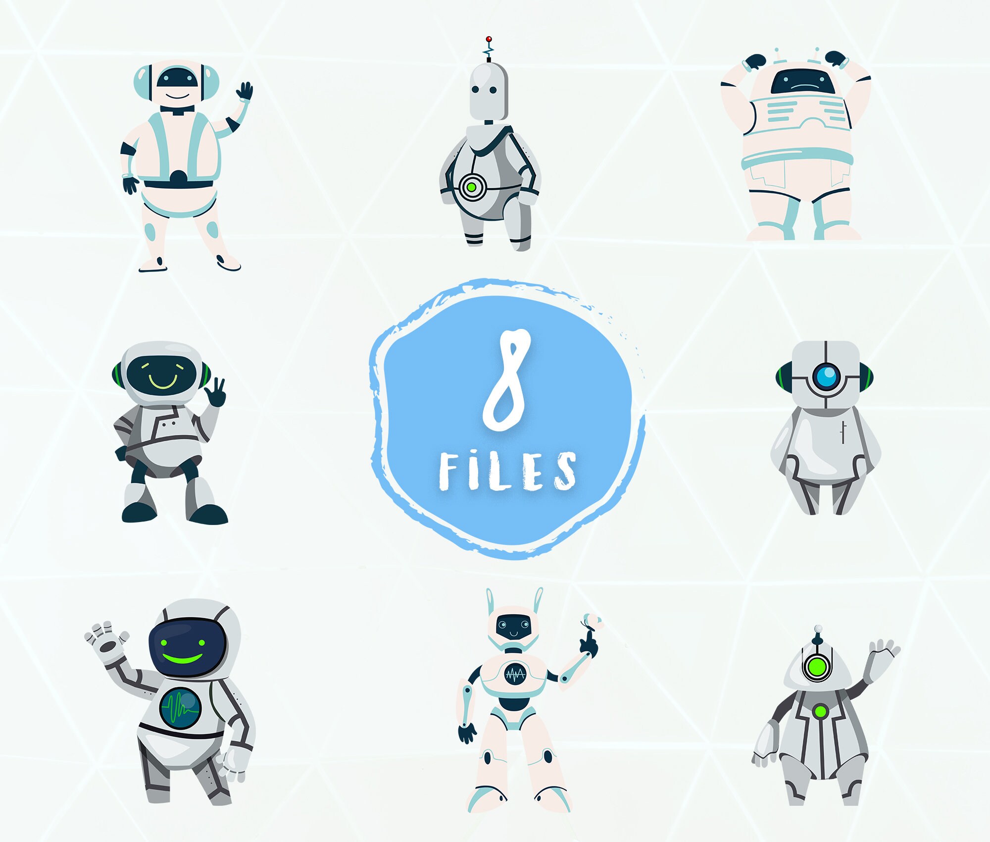Robot SVG Illustration Bundle, Helper Robot Vector Files Set, Robot ...