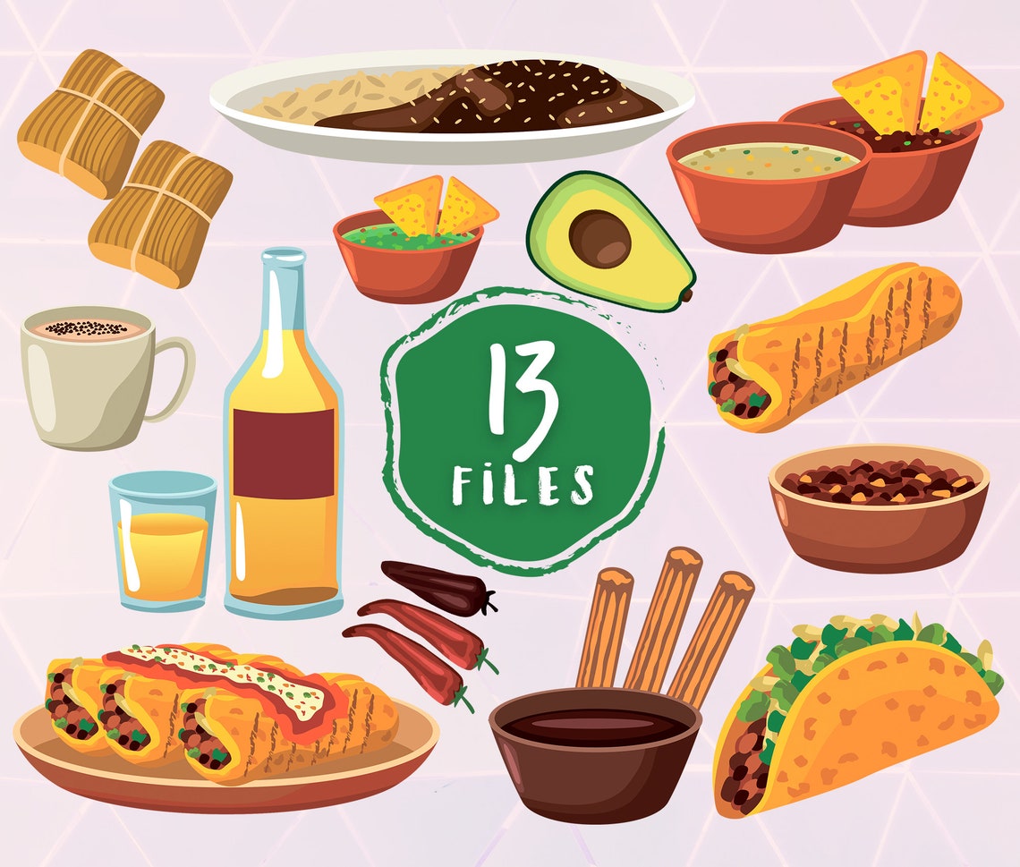 Mexican Food SVG Set, Traditional Food Files Bundle, Spicy Mexican Food ...
