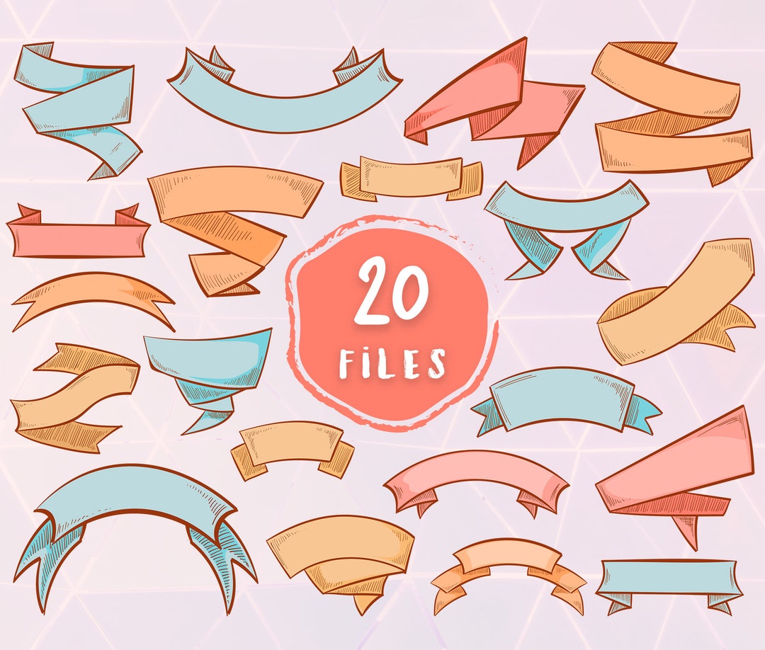 Hand Drawn Bow SVG Bundle, Doodle Banner EPS Set, Hand Drawn Banners ...