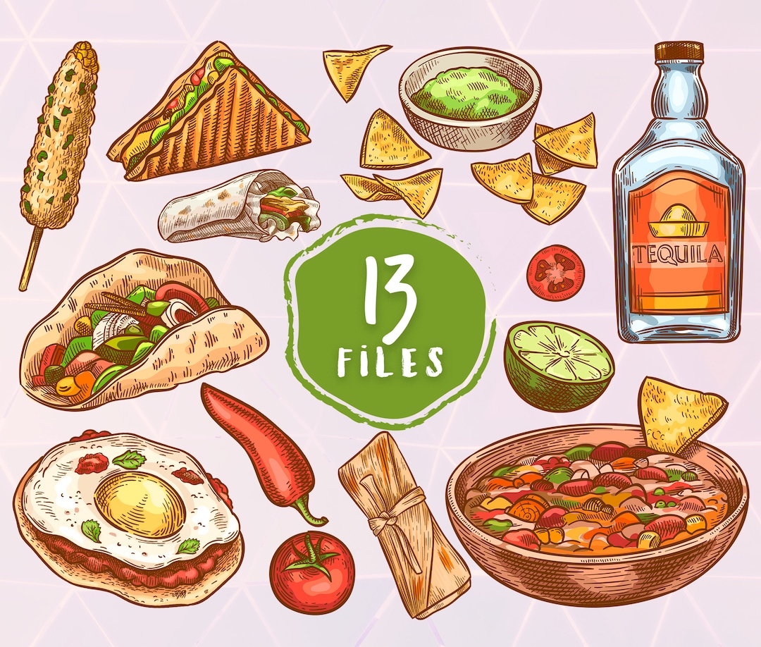 Mexican Food and Drink SVG Illustration Bundle, Traditional Food EPS ...