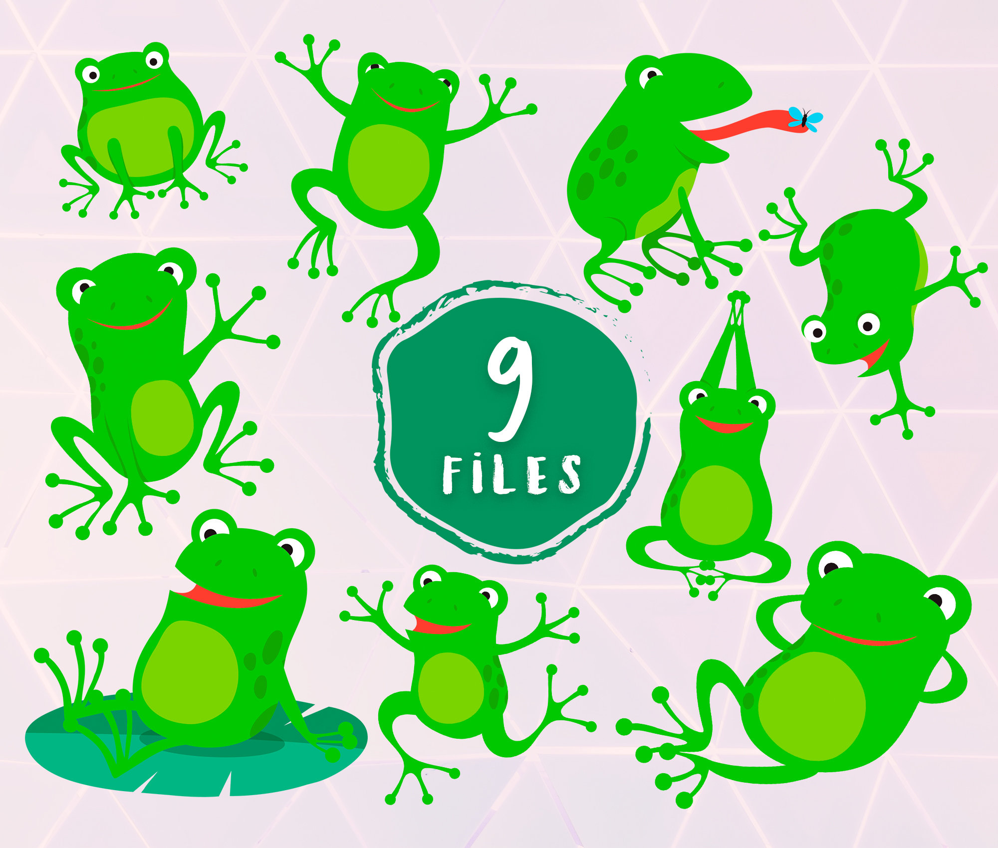 Cartoon Frog SVG Bundle, Frog Character EPS Set, Cute Kawai Frog ...