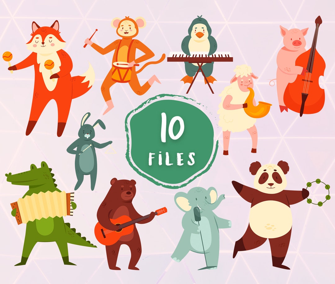 Wild Animal Musicians SVG Illustration Bundle, Musician Animal Vector ...