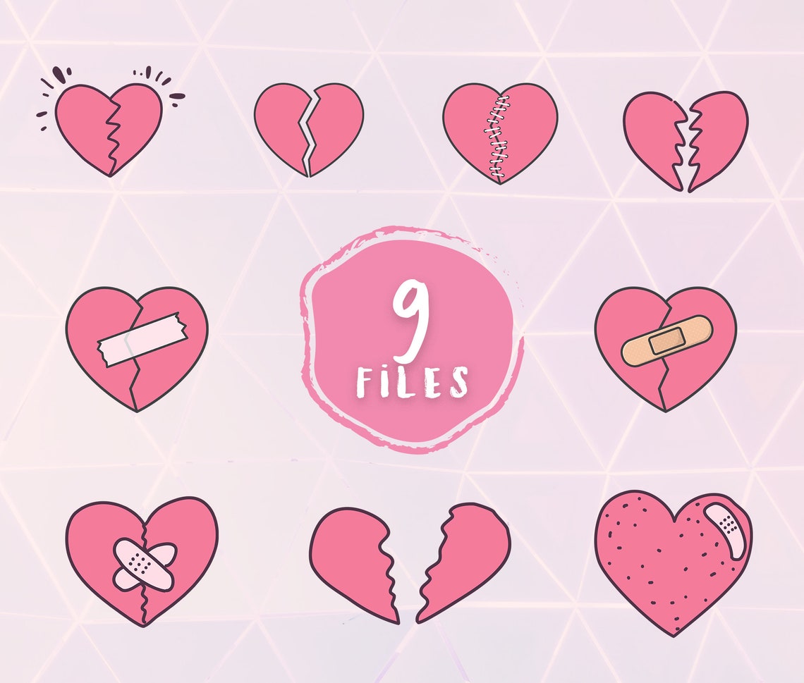 Heartbreak SVG Illustration Bundle Pink Heart Digital - Etsy
