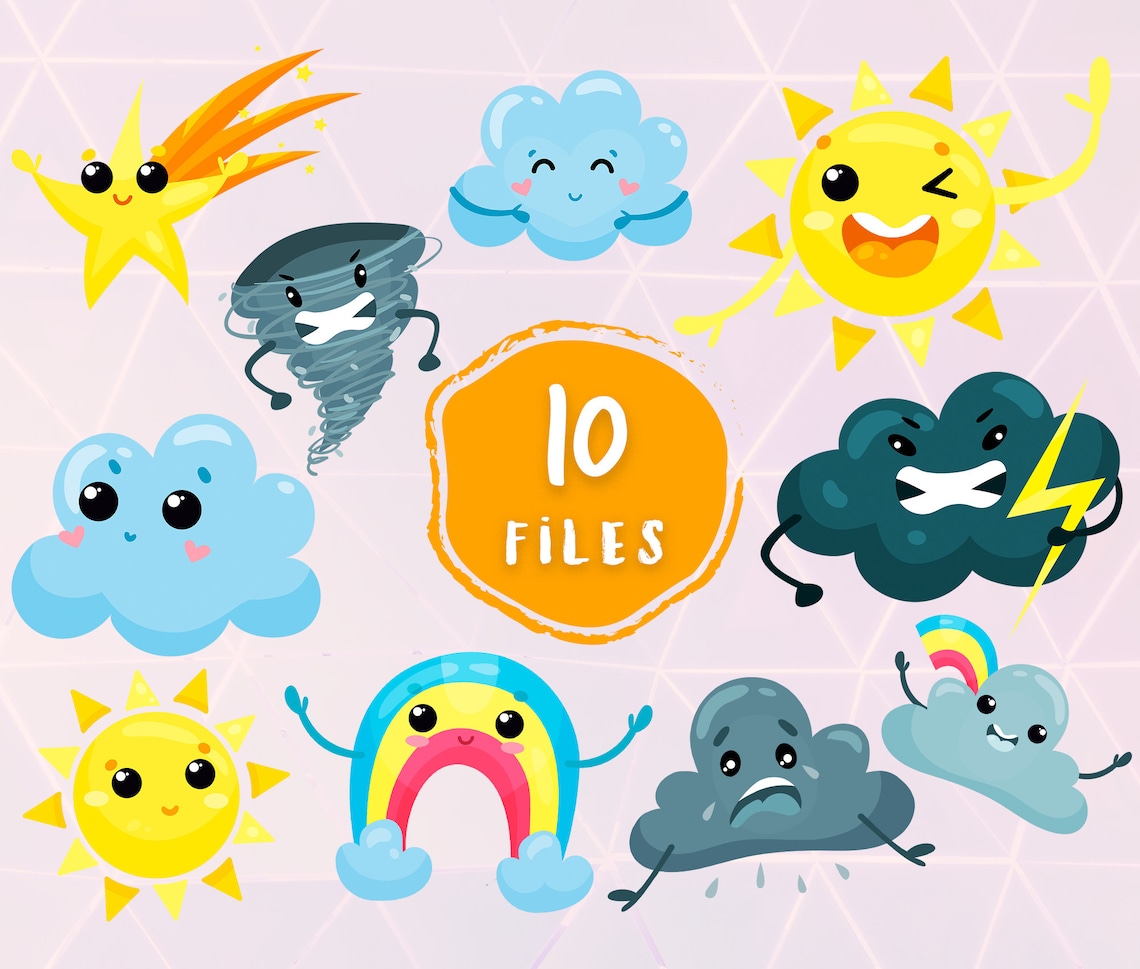 Cartoon Wheather SVG Illustration Bundle, Wheather Forecast Vector Art ...