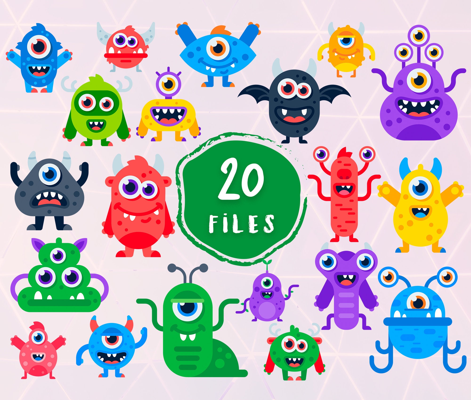 Cute Little Monsters SVG Illustration Bundle, Funny Monsters EPS Set ...