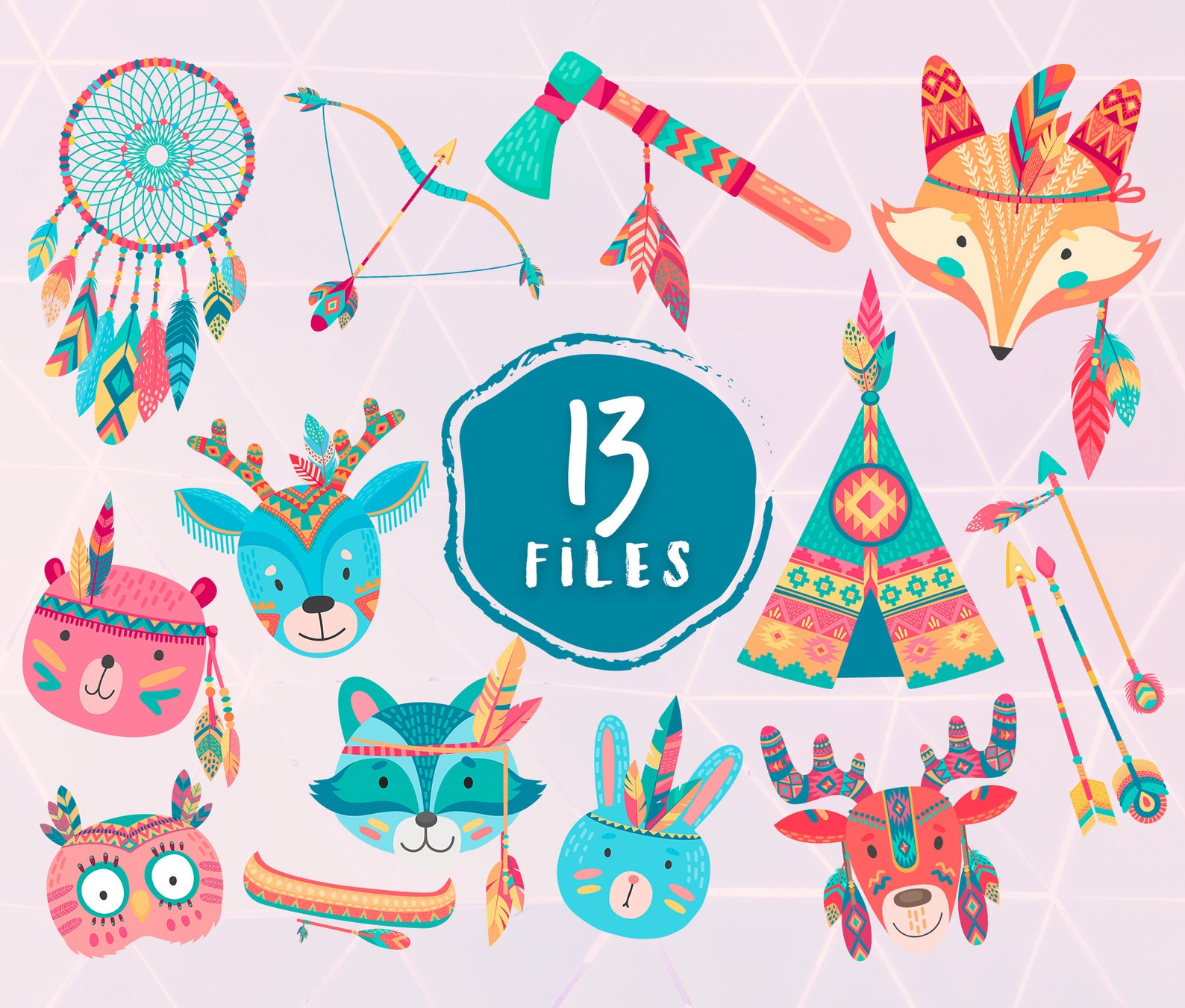 Cute Native American Elements SVG Illustration Bundle, Indigenous Cute ...