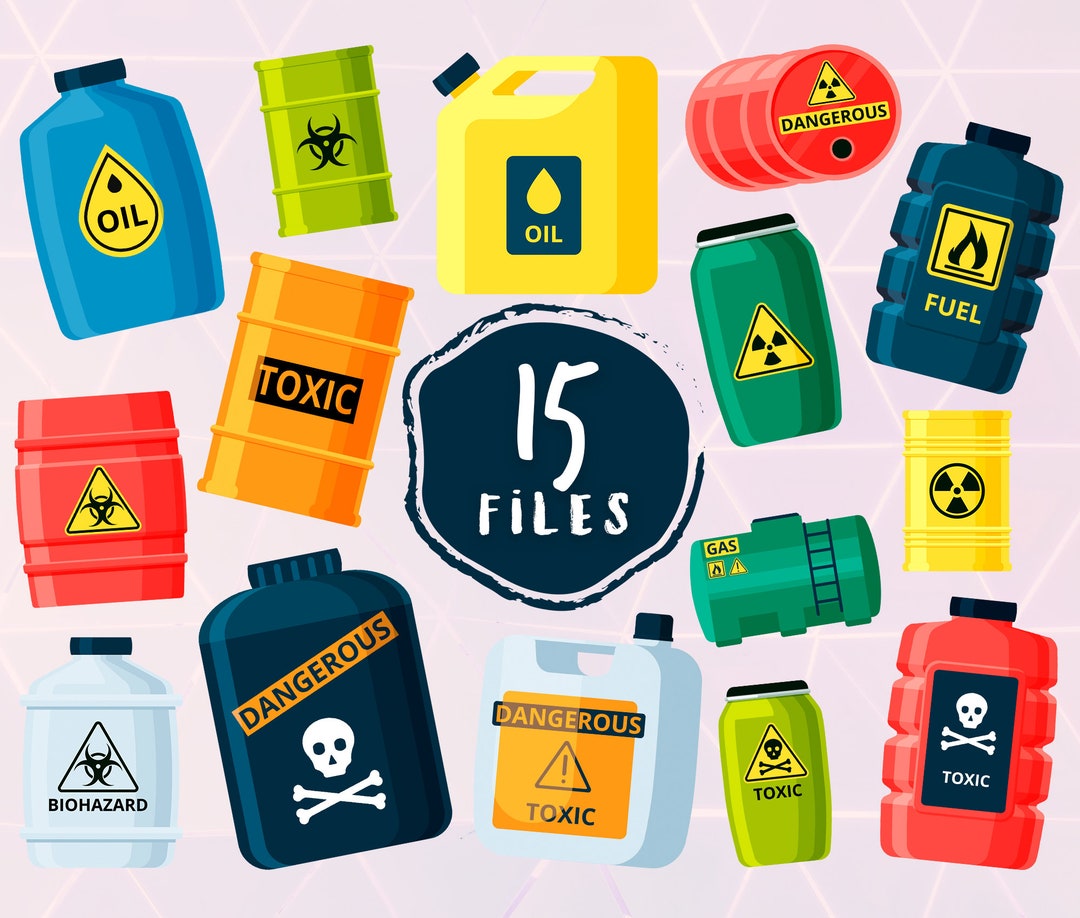 Toxic Containers SVG Illustration Bundle, Eco Themed EPS Set ...