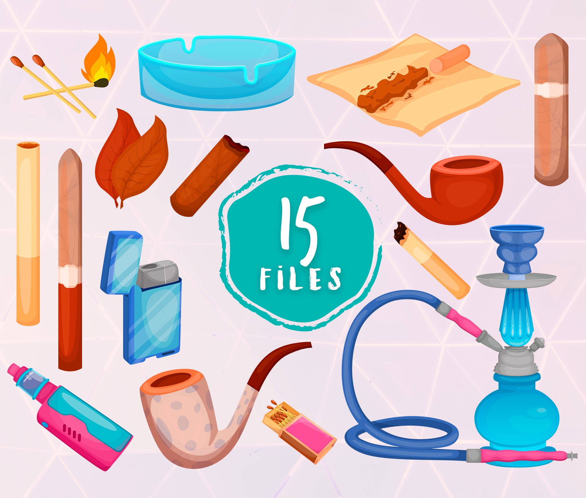 Tabaco SVG Set, Smoking Items EPS Bundle, Smokig Digital Files ...