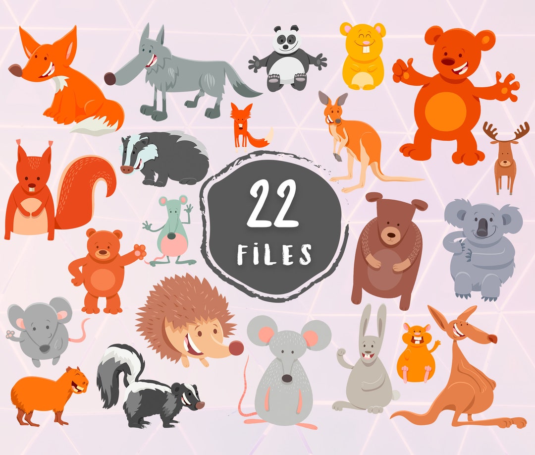 Funny Cartoon Animals SVG Bundle, Wild Funny Animals EPS Set, Cartoon ...