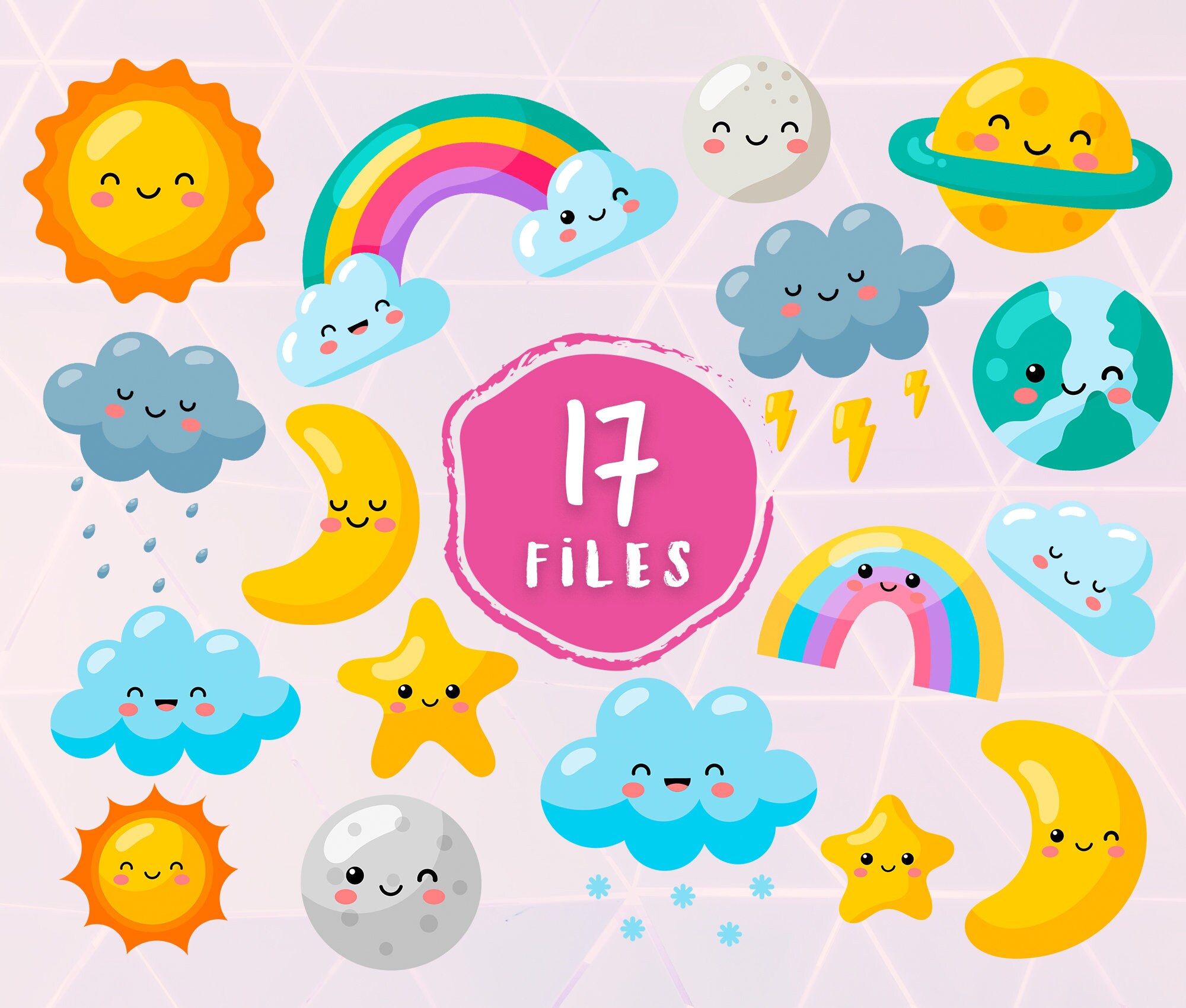 Cute Weather SVG Illustration Bundle, Different Weather EPS Set ...