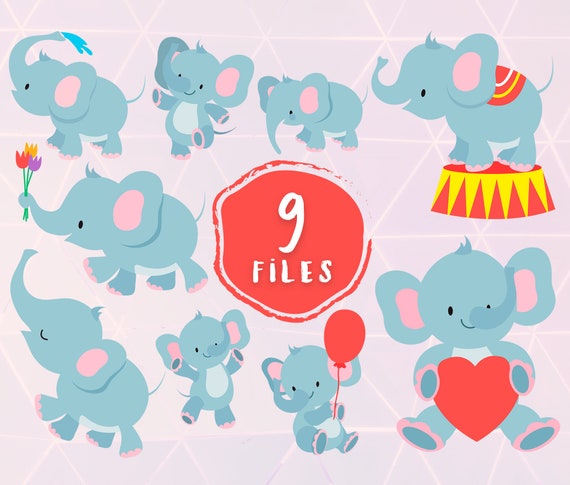 Baby Elephants SVG Illustration Bundle Baby Animal Vector Art | Etsy