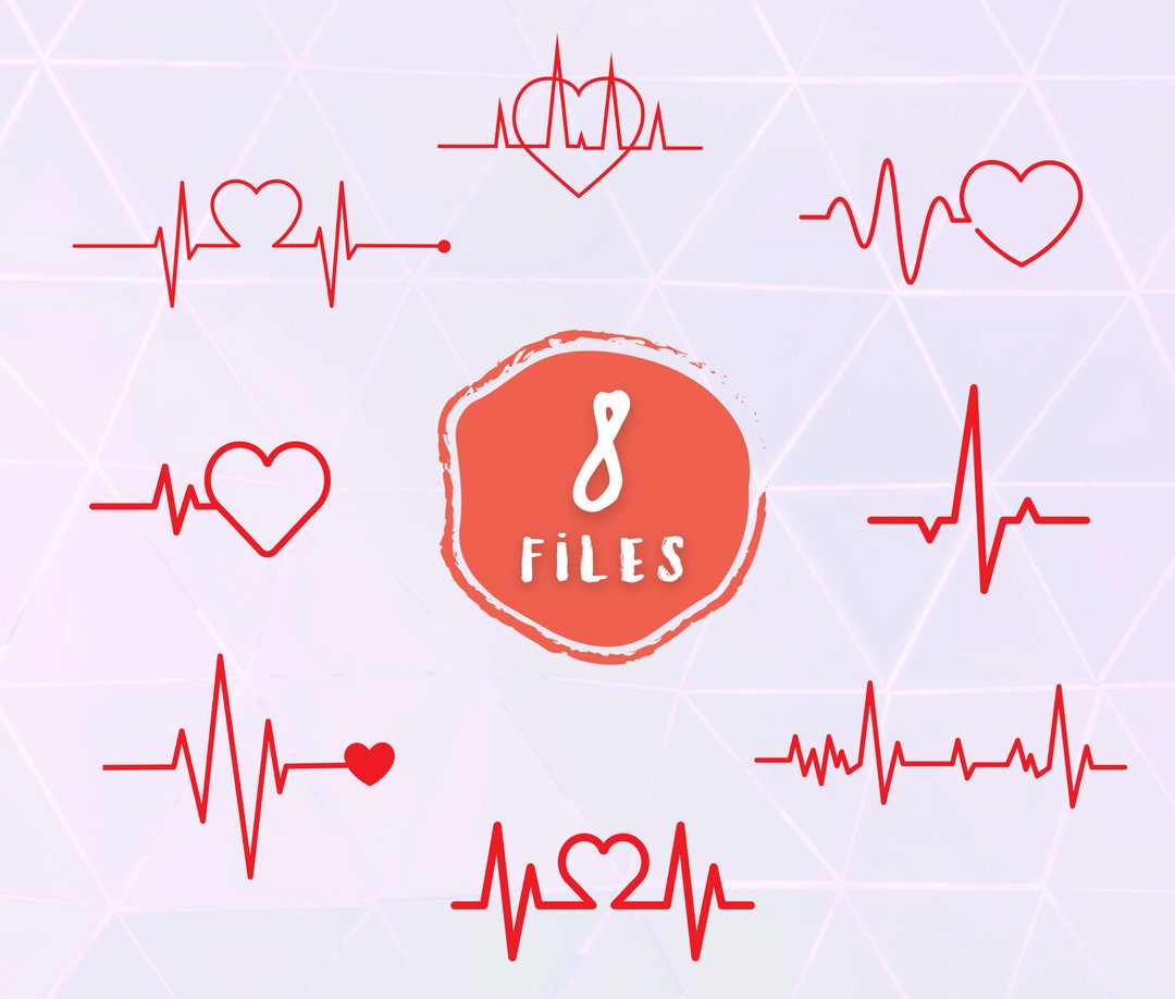 Heartbeat SVG Illustration Bundle, Pulse Red Vector Clipart Set, Pulse ...