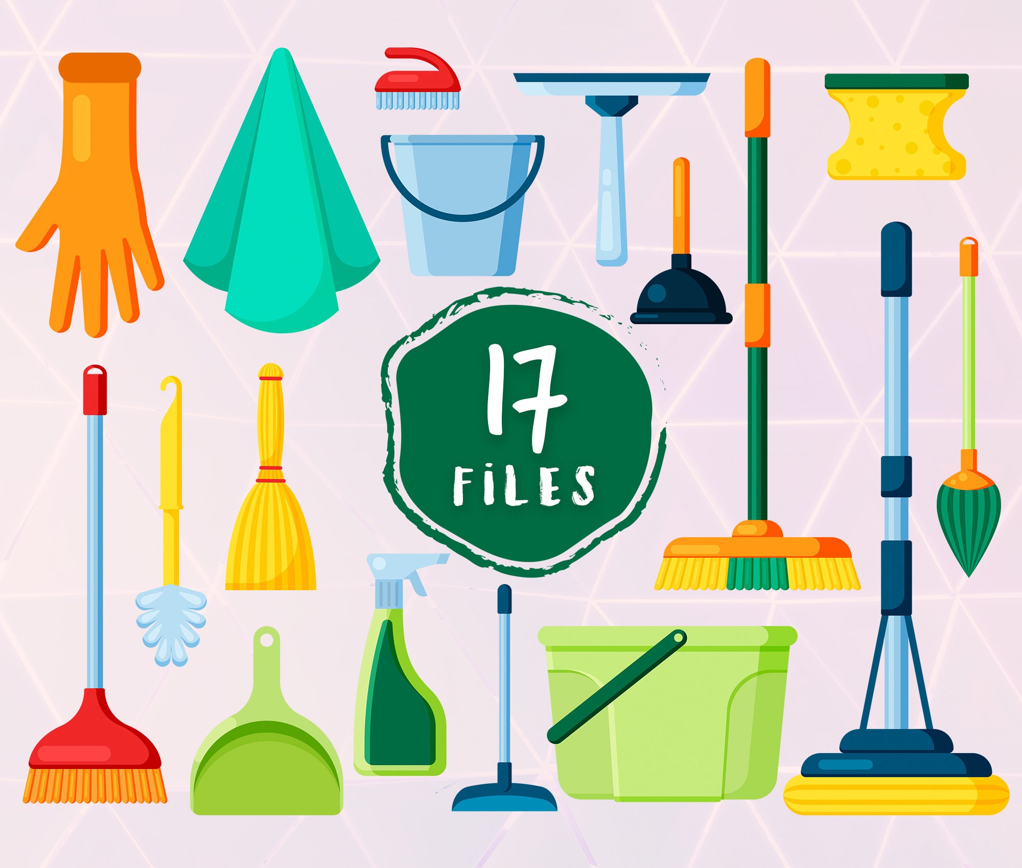 Cleaning Equipment SVG Illustration Bundle, Cleaning Tools EPS Set ...