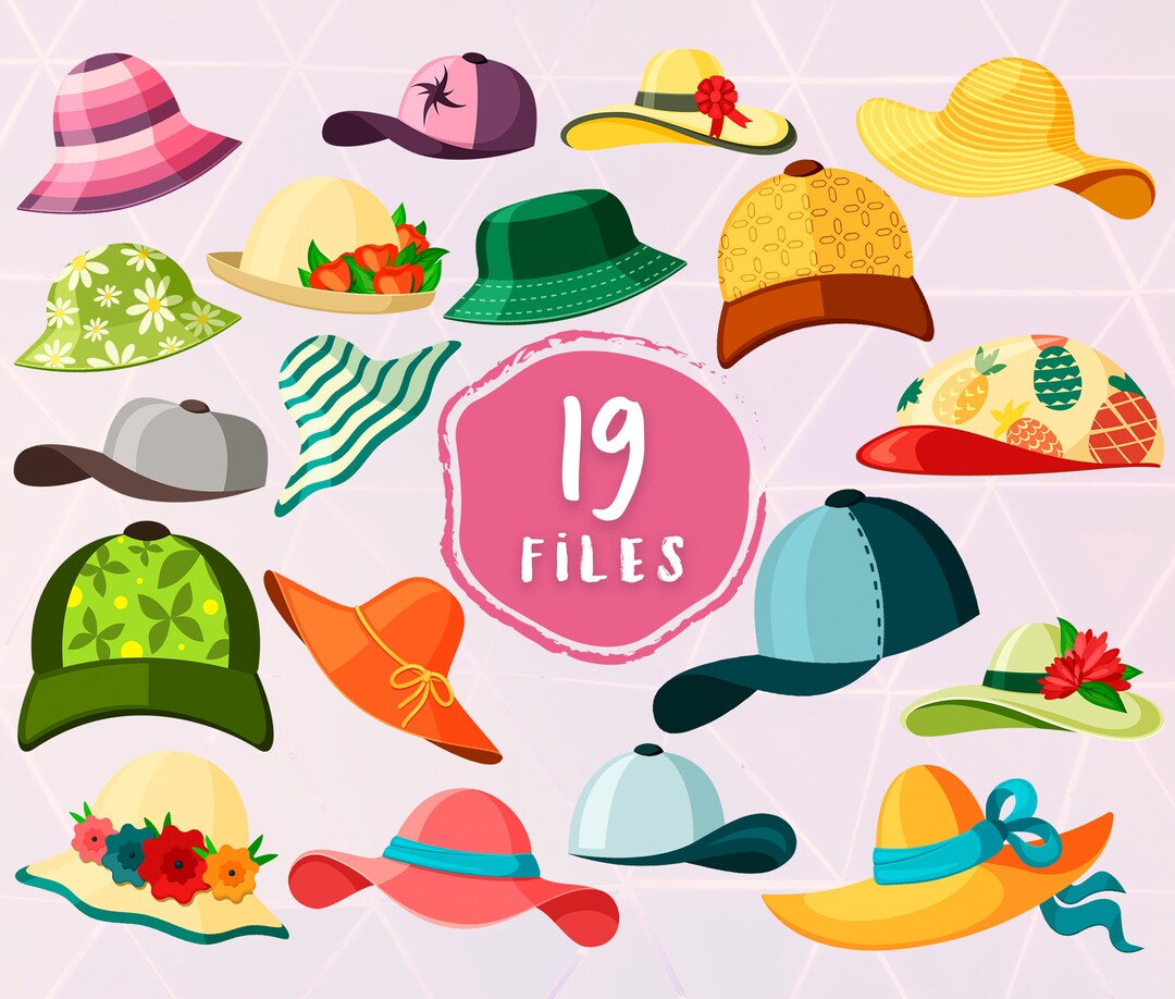 Summer Hats SVG Set, Cartoon Hats Digital Files Collection, Hats ...