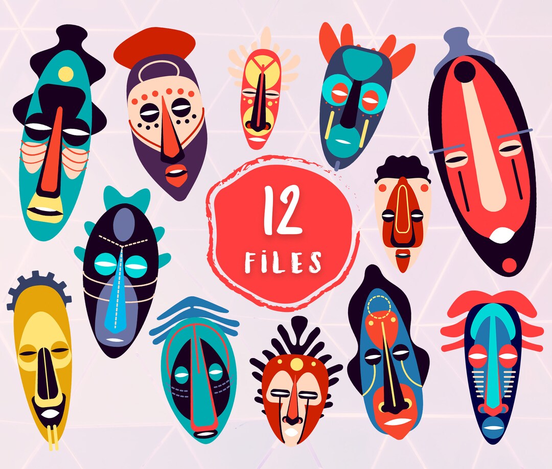 Traditional Mask SVG Set, Ritual Mask Digital Files Bundle, Mask ...
