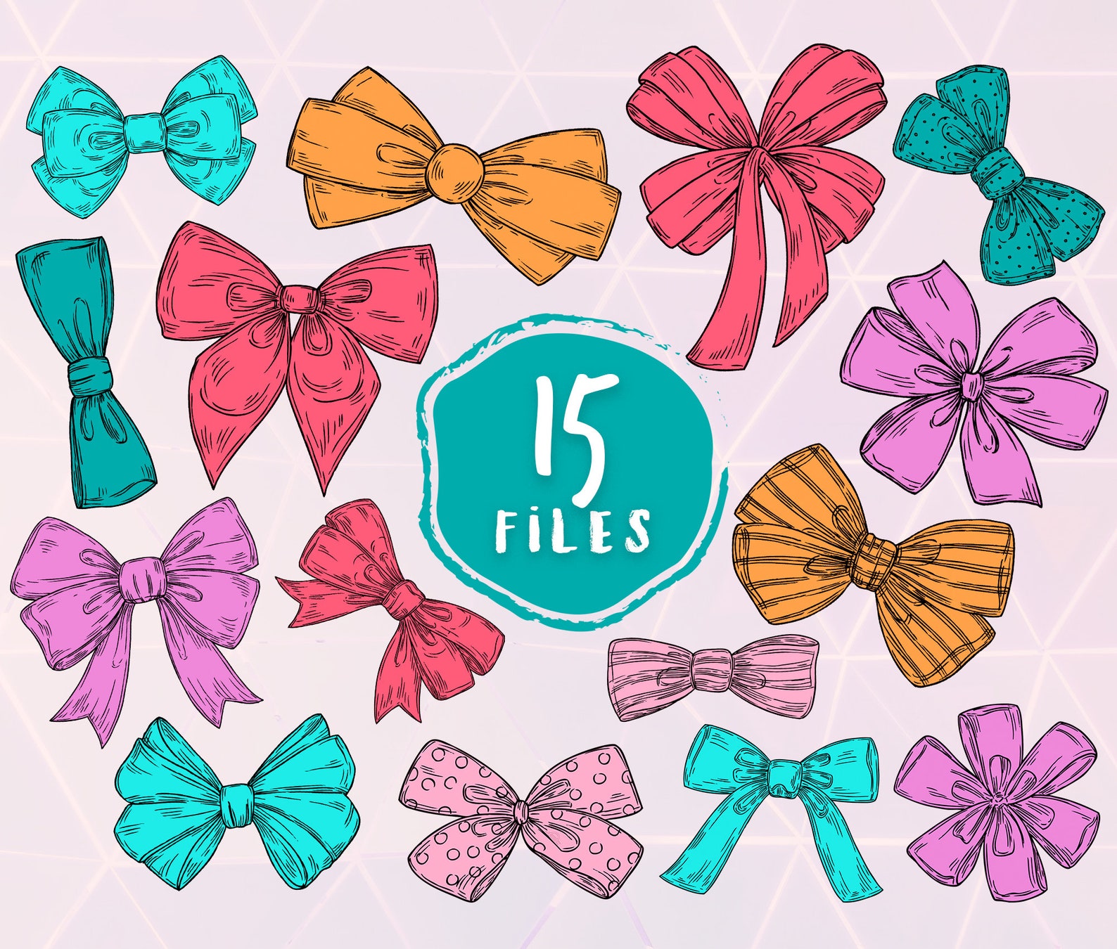 Cute Cartoon Bow SVG Bundle, Color Bow EPS Set, Bow Clipart Collection ...