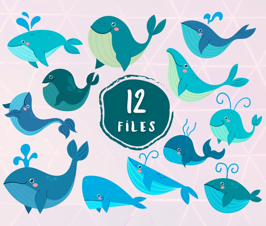Whale SVG Illustration Bundle, Nautical Ocean Animal EPS Set, Sea ...