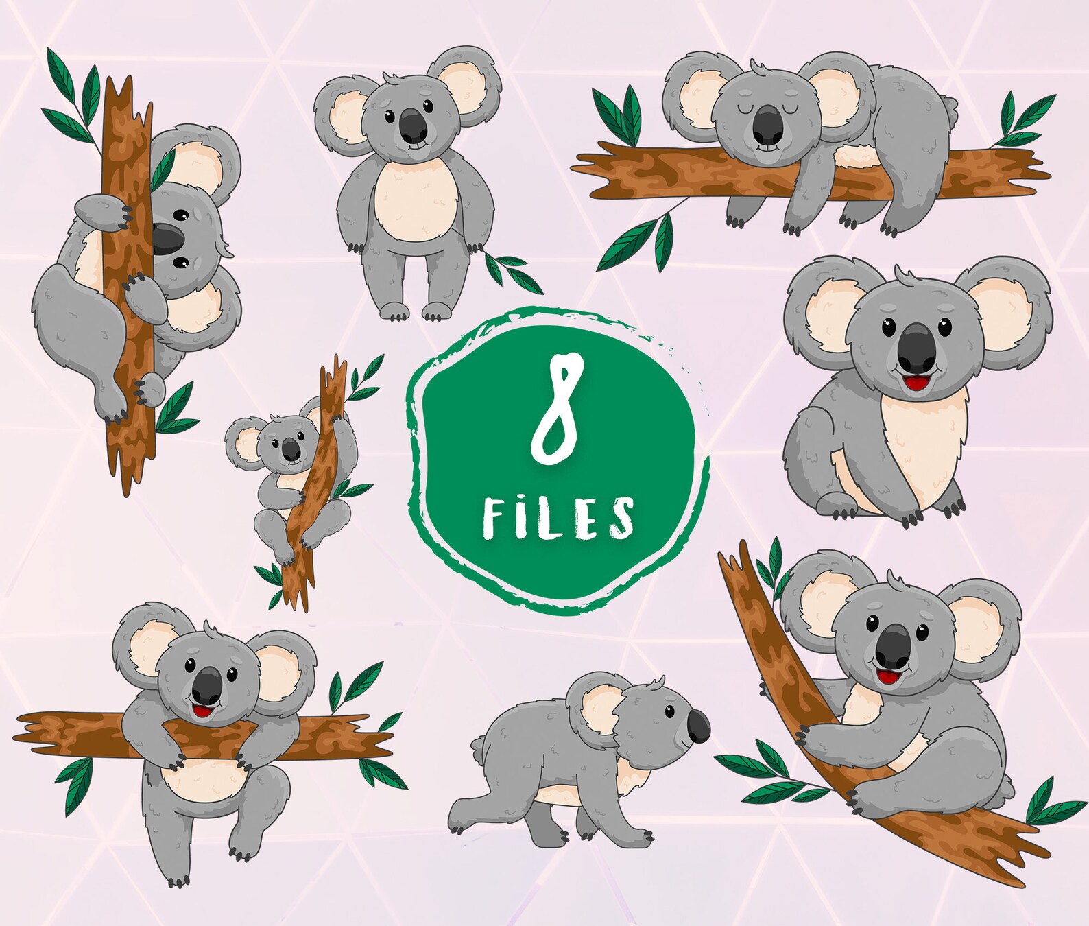 Cute Koala SVG Bundle, Cartoon Koala EPS Set, Cute Animal Koala Digital ...