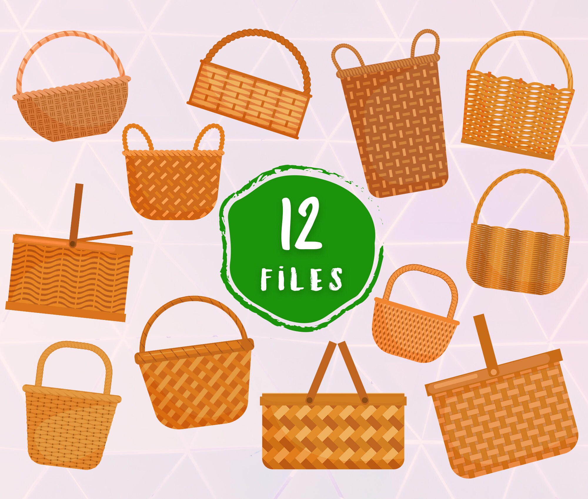 Wood Basket SVG Illustration Bundle, Waved Baskets Vector Art Set, Cute ...