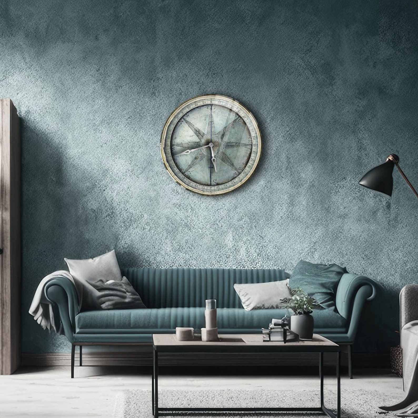 Compass Rose Clock, Wind Rose Clock, Nautical Wall Clock,coastal Wall ...