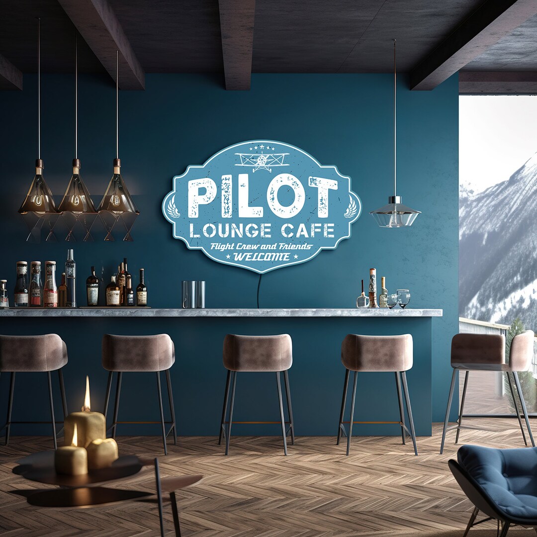 Pilot Lounge Sign, Aviation Wall Decor, Custom Airplane Hangar Sign ...