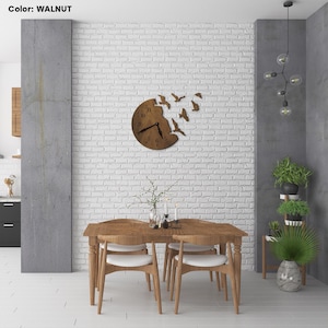 Birds Wooden Clock, Bird Flying Clock, Modern Wall Clock, Nature Wall ...