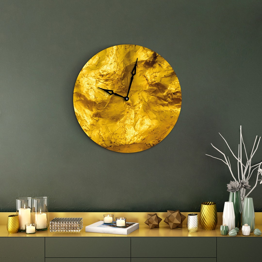 Golden Wall Clock, Gold Wall Clock Large, Industrial Clock, Copper ...