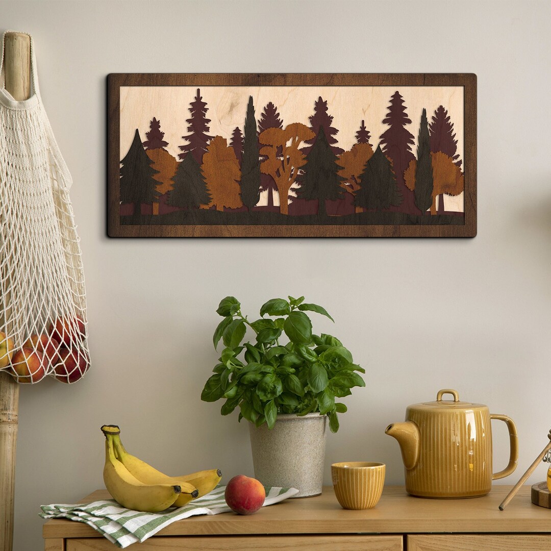 Forest Layered Wall Art, Trees Layered Wall Decor, Forest Scene Wood ...