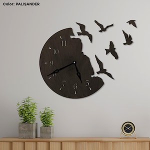 Birds Wooden Clock, Bird Flying Clock, Modern Wall Clock, Nature Wall ...