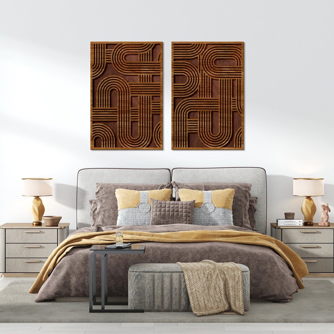 Geometric Wood Wall Art Set of 2, Geometric Wood Wall Hanging, Boho ...