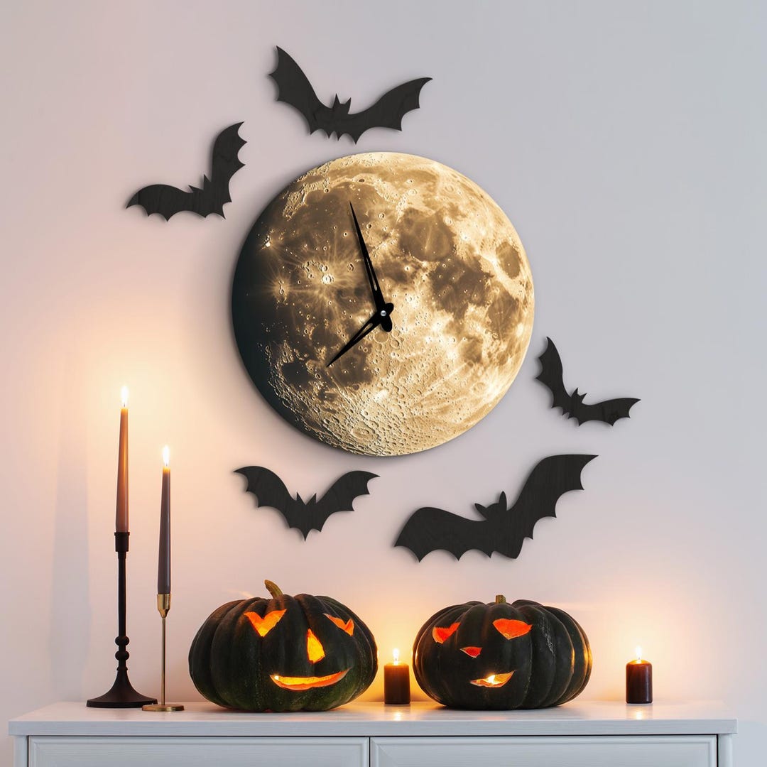 Halloween Wall Clock, Bat Clock, Moon Wall Clock, Handmade Wall Clock ...