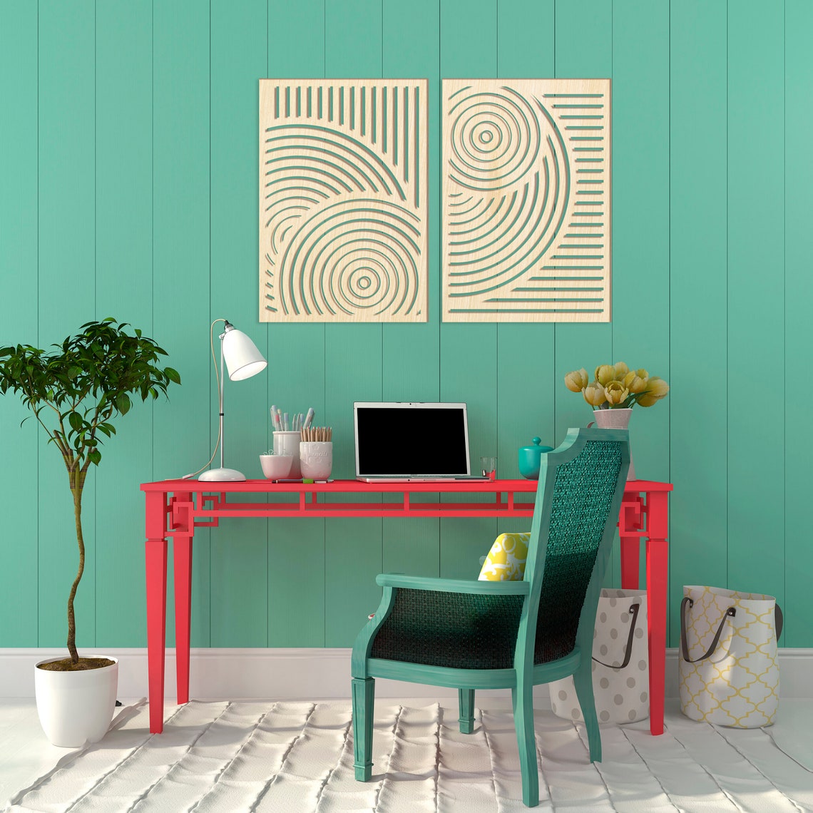 Geometric Wood Wall Art Panel Geometric Wood Wall Set of 2 - Etsy