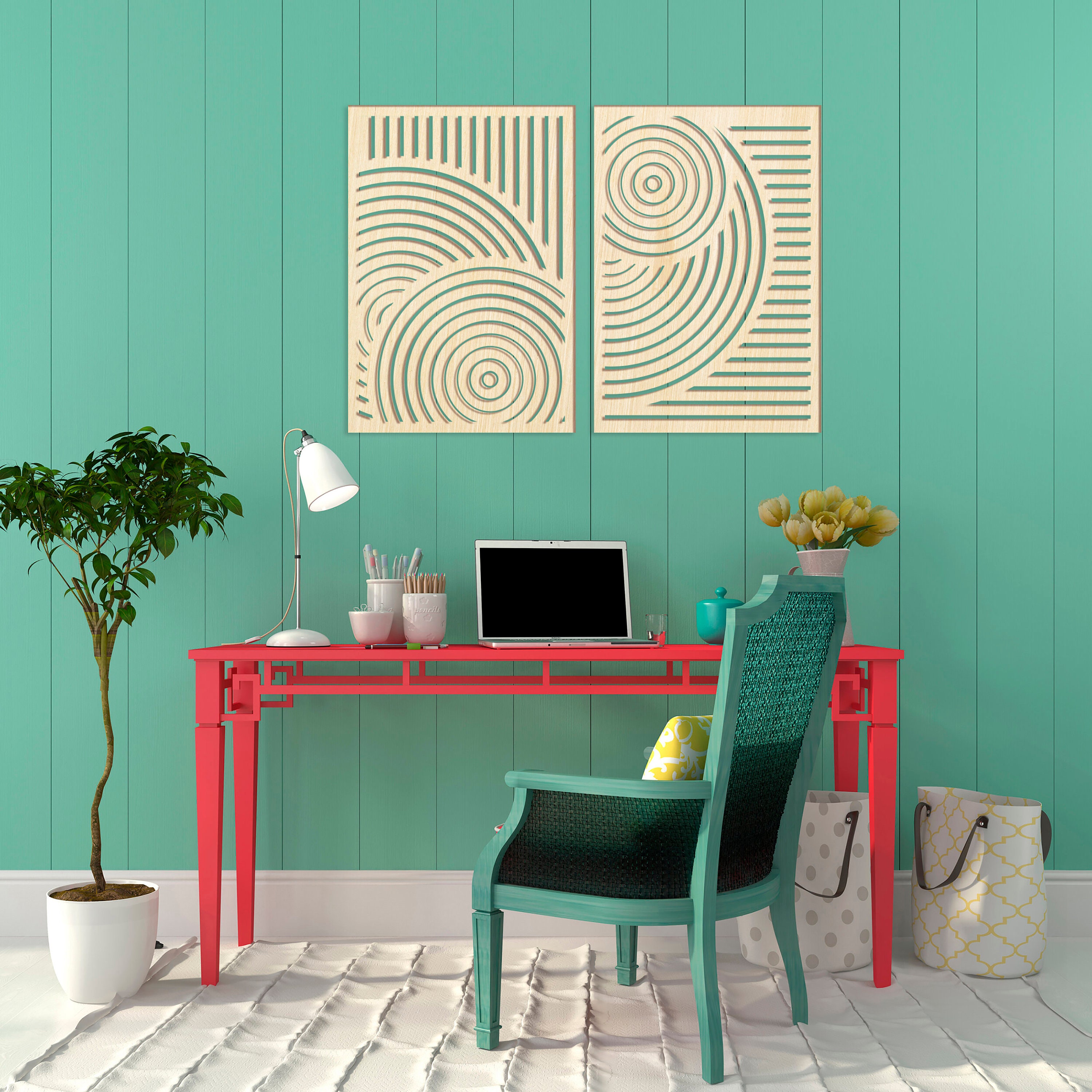 Geometric Wood Wall Art Panel Geometric Wood Wall Set of 2 - Etsy