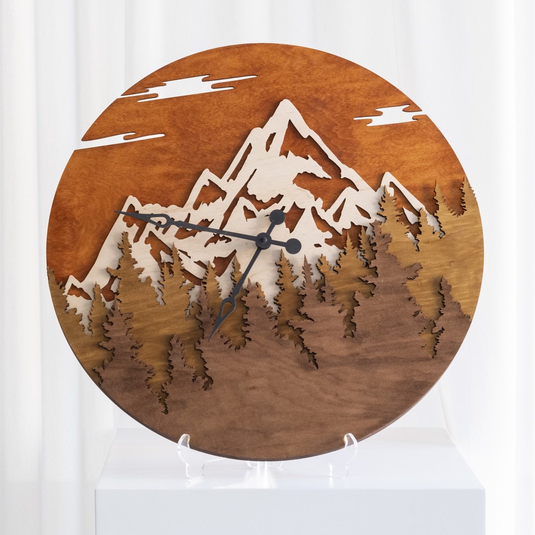 Mountain Wall Clock, Forest Wall Clock, Nature Wall Clock, Tree Wall ...
