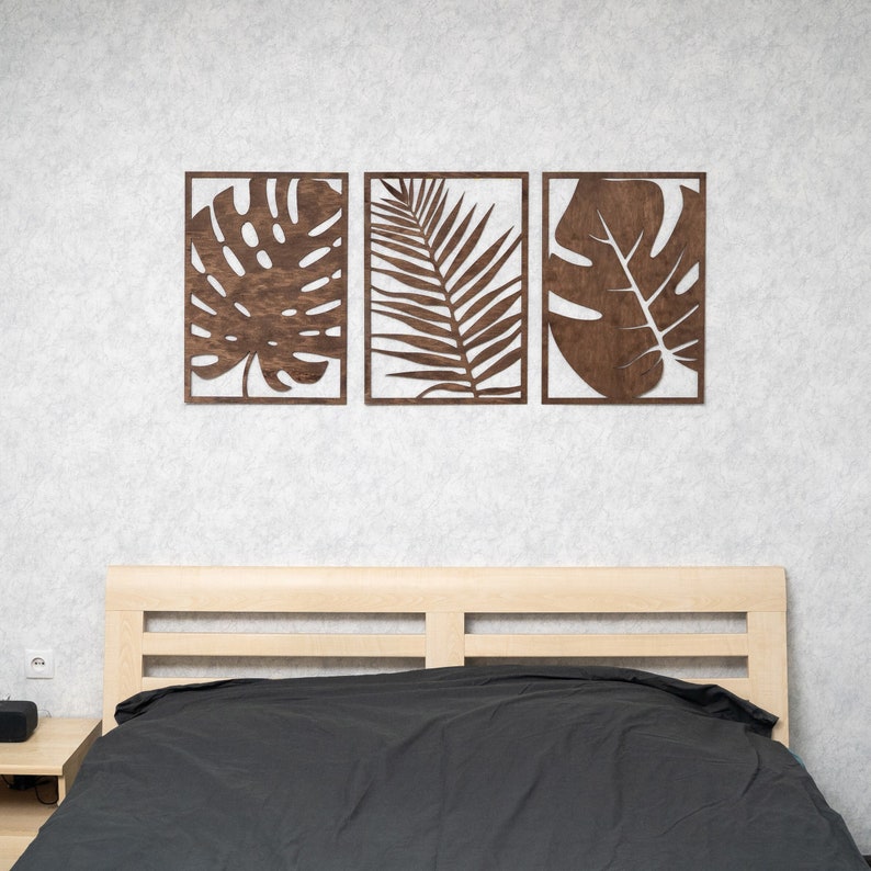 Tropical Leaf Wall Art, Leaves Wooden Wall Art, Tropical Wood Wall ...