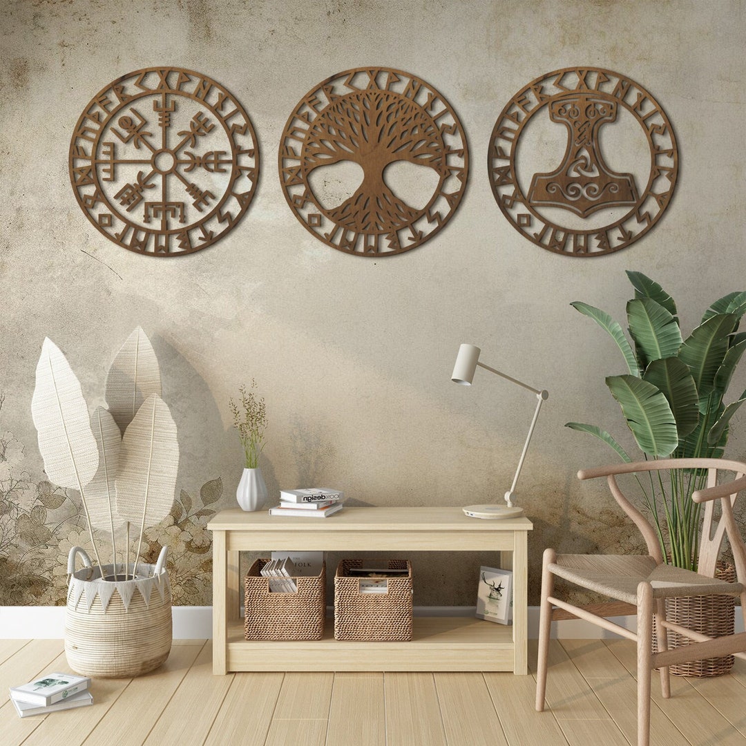 Vegvisir Wall Art, Yggdrasil Wall Art, Viking Wall Art, Norse Wall ...
