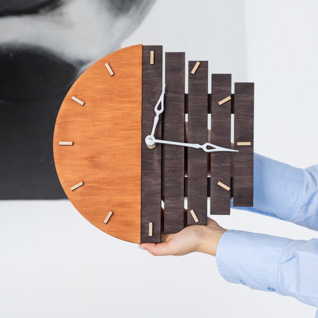 Unusual Wall Clock, Abstract Wall Clock, Rustic Wall Clock, Slats Wood ...