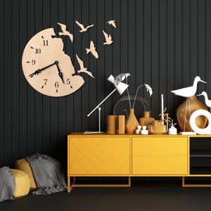 Birds Wooden Clock, Bird Flying Clock, Modern Wall Clock, Nature Wall ...
