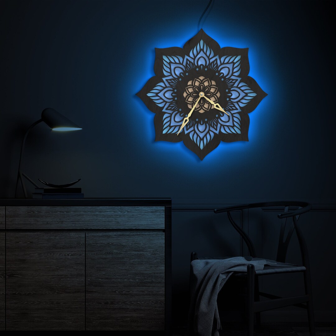 Lotus Wall Clock With Led, Floral Wall Clock, Mandala Wall Clock, Yoga ...