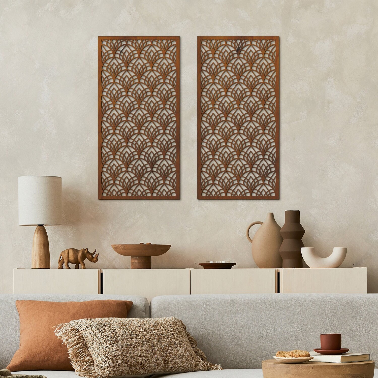 Gingko Wall Art Wood Wall Panel Set Moroccan Lattice Wooden - Etsy