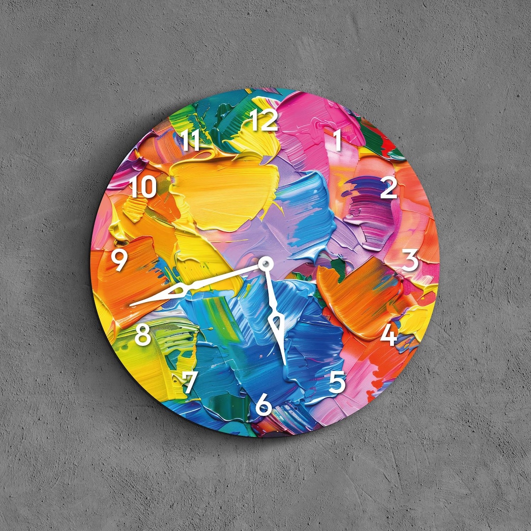 Rainbow Acrylic Wall Clock, Oil Painted Wall Clock, Colorful Wall Clock ...
