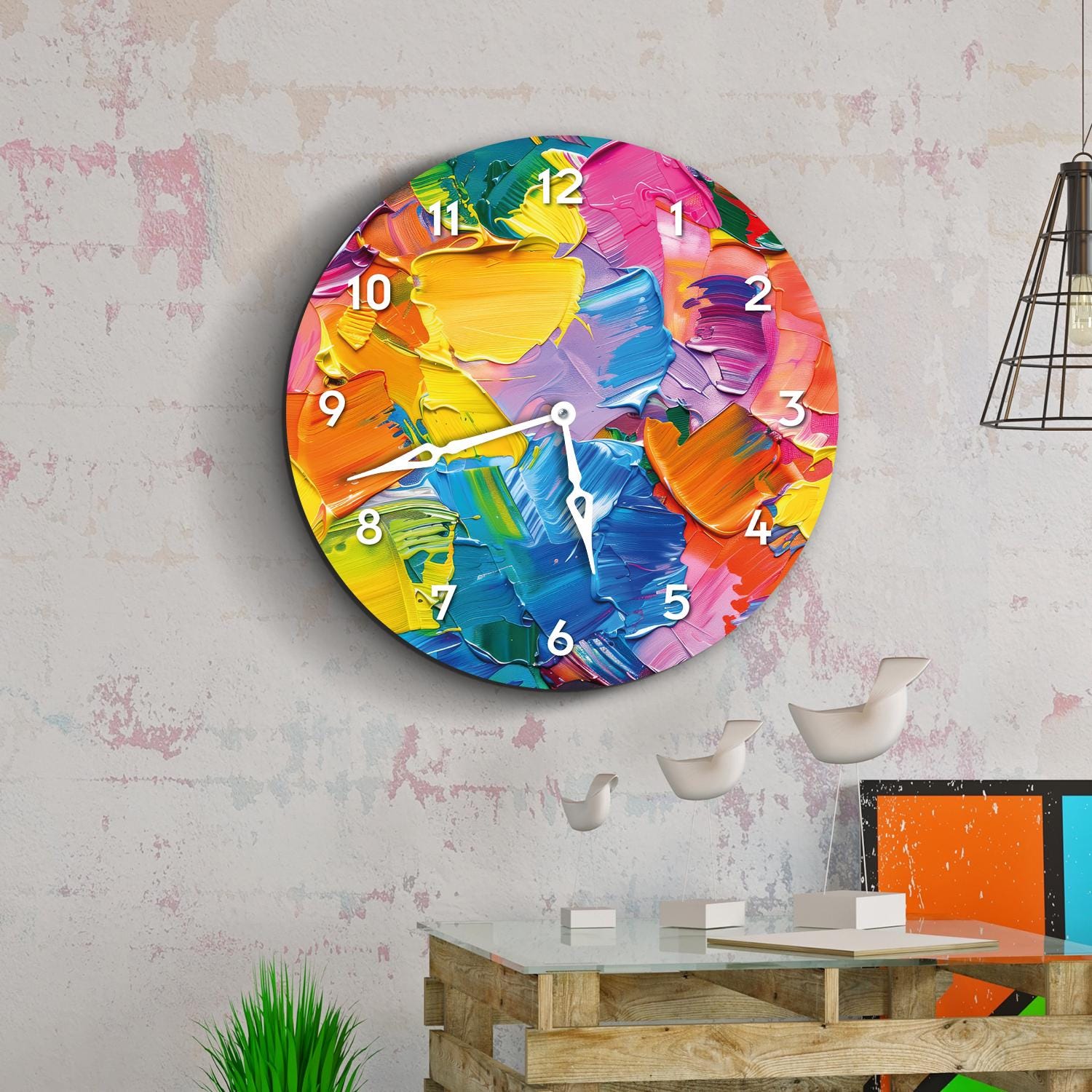 Rainbow Acrylic Wall Clock, Oil Painted Wall Clock, Colorful Wall Clock ...