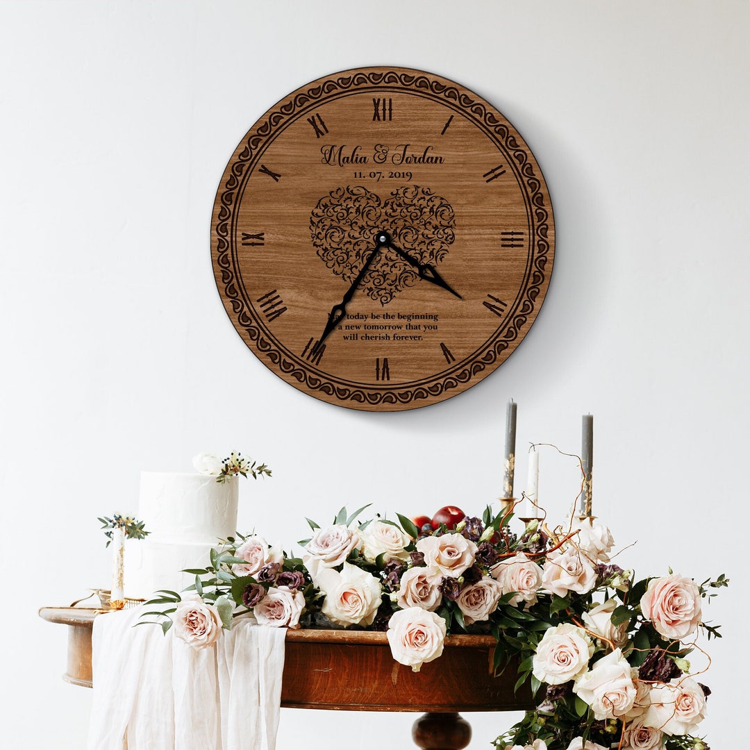 Wedding Anniversary Clock,engraved Clock,wooden Wall Clock,personalized ...