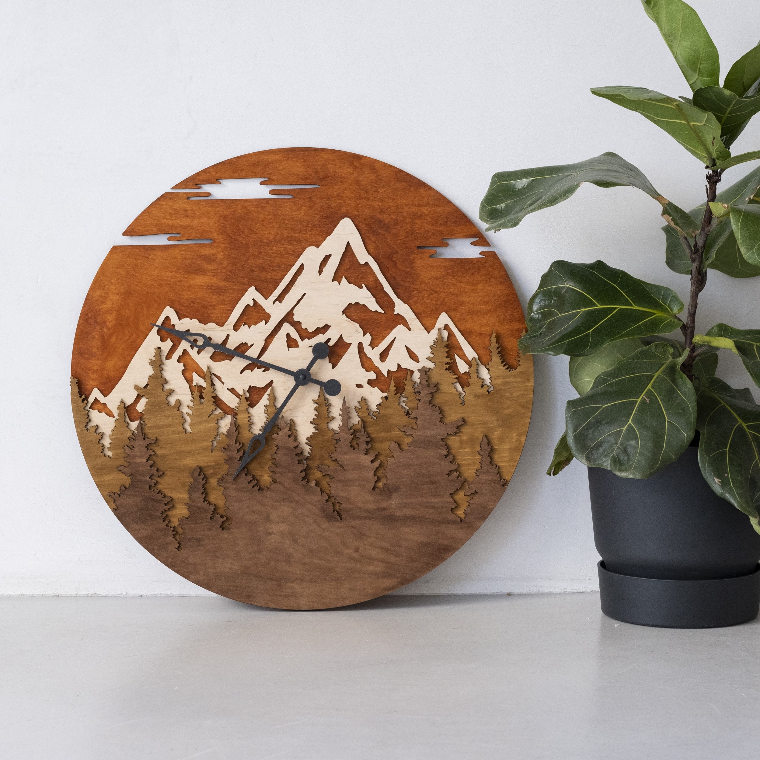 Mountain Wall Clock, Forest Wall Clock, Nature Wall Clock, Tree Wall ...