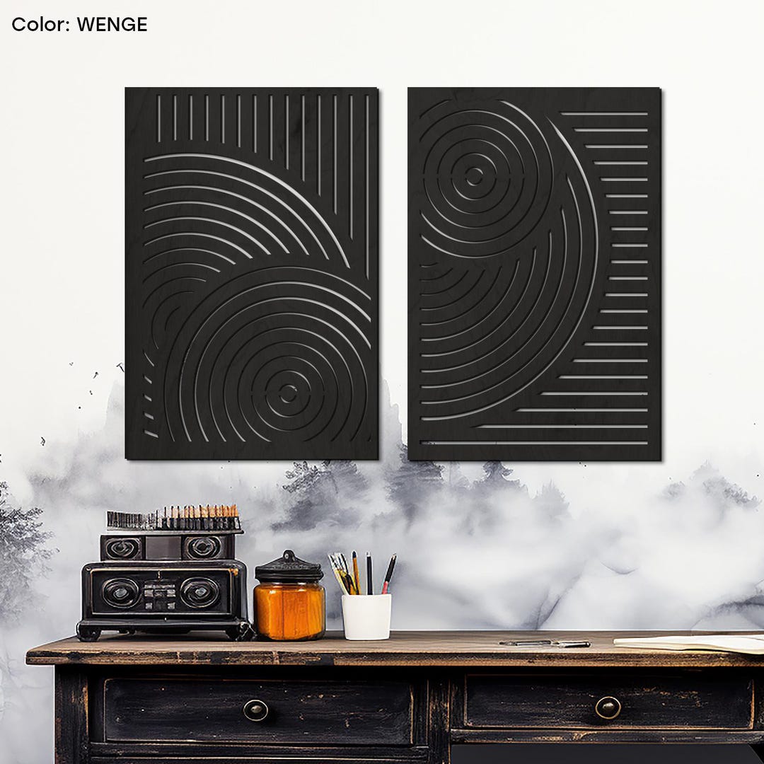 Geometric Wood Wall Art Panel, Geometric Wood Wall Set of 2 Panels ...