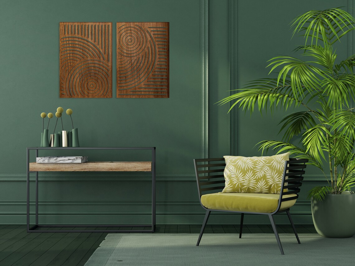 Geometric Wood Wall Art Panel Geometric Wood Wall Set of 2 - Etsy