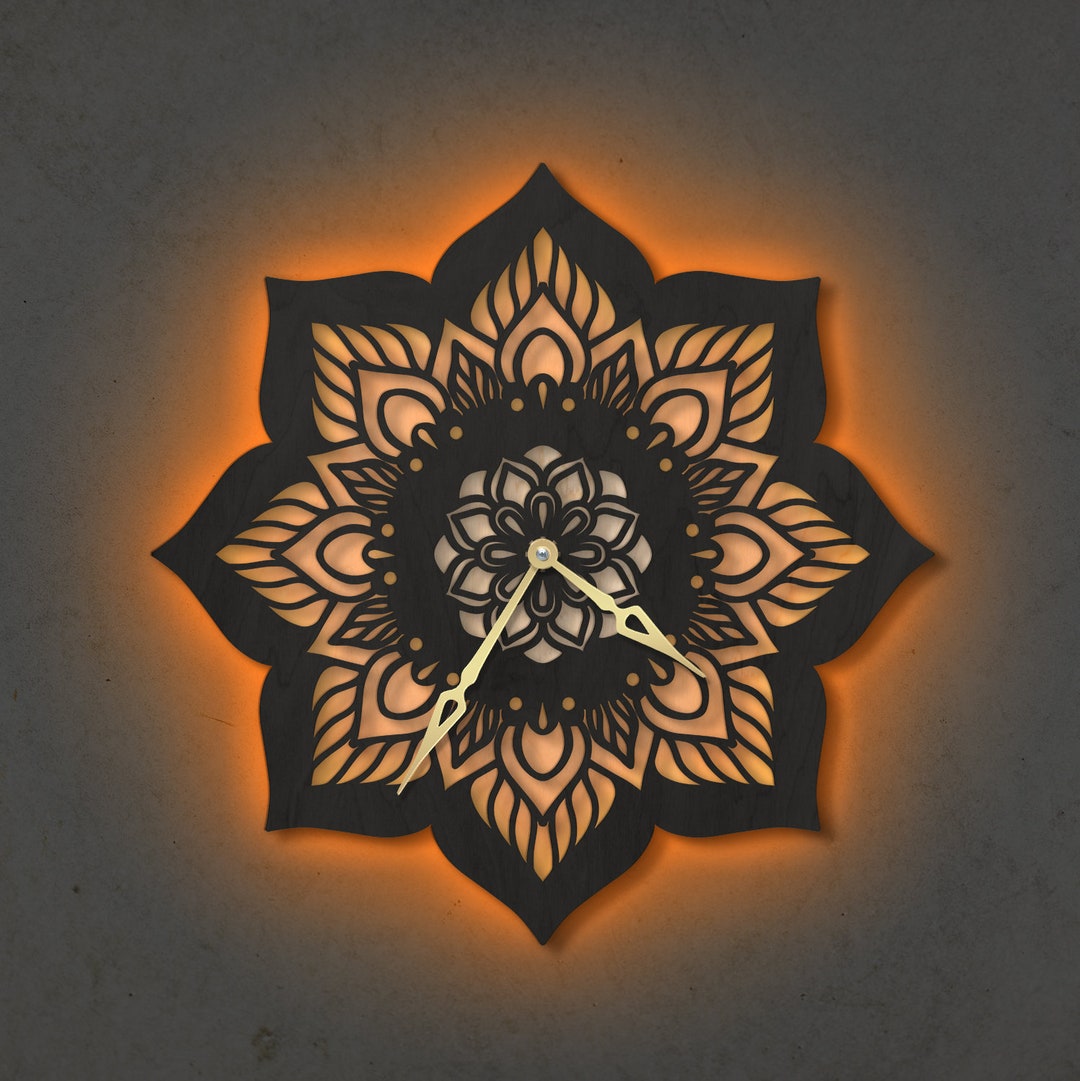 Lotus Wall Clock With Led, Mandala Wall Clock, Yoga Clock, Flower Wall ...